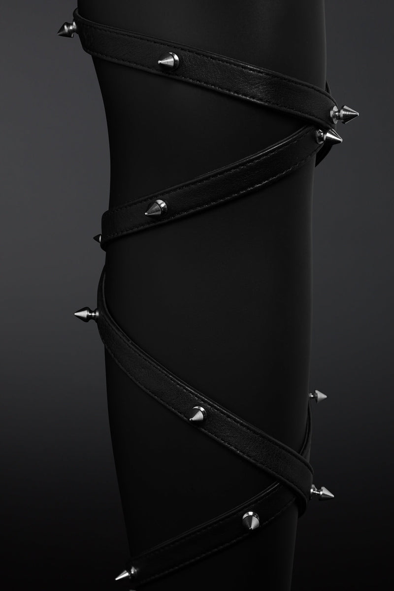 Black Leather Spiked Leg Wraps – BDSM Bondage Harness – House of SXN